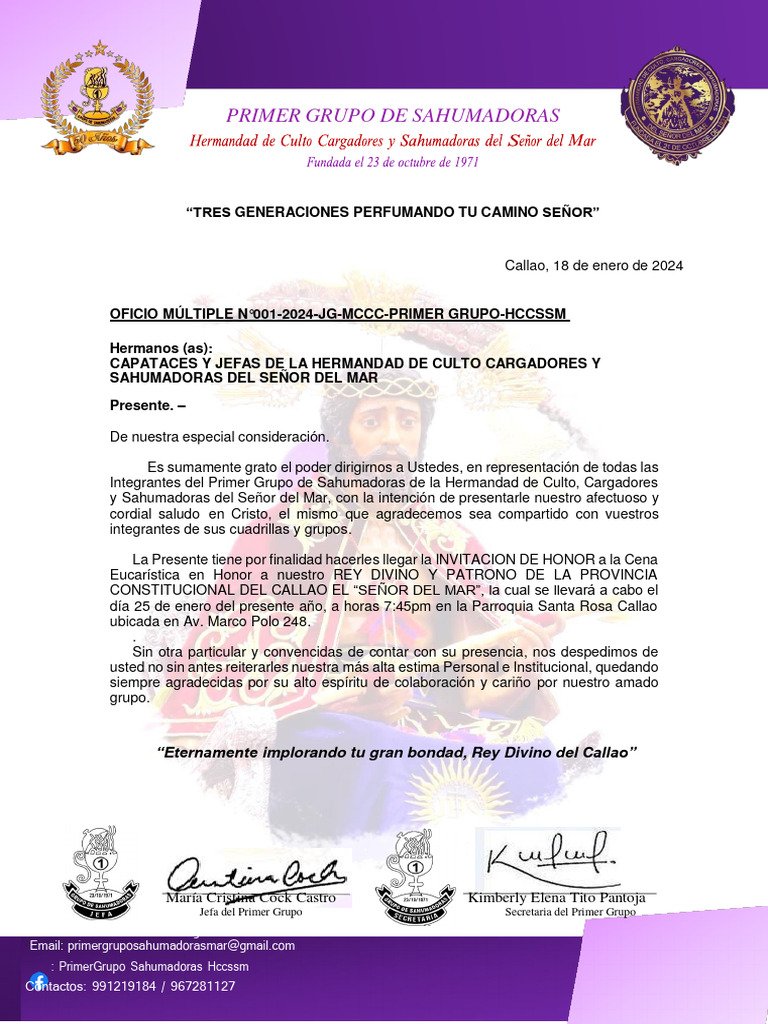 Oficio Múltiple 001-2024 Invitación Capataces y Jefas | PDF