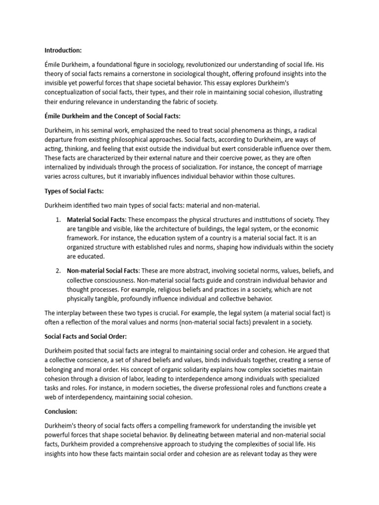 Theory of Social Facts | PDF | Émile Durkheim | Thought