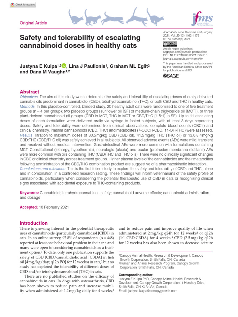 Safety and Tolerability of Escalating Cannabinoid in Healthy Cats | PDF ...