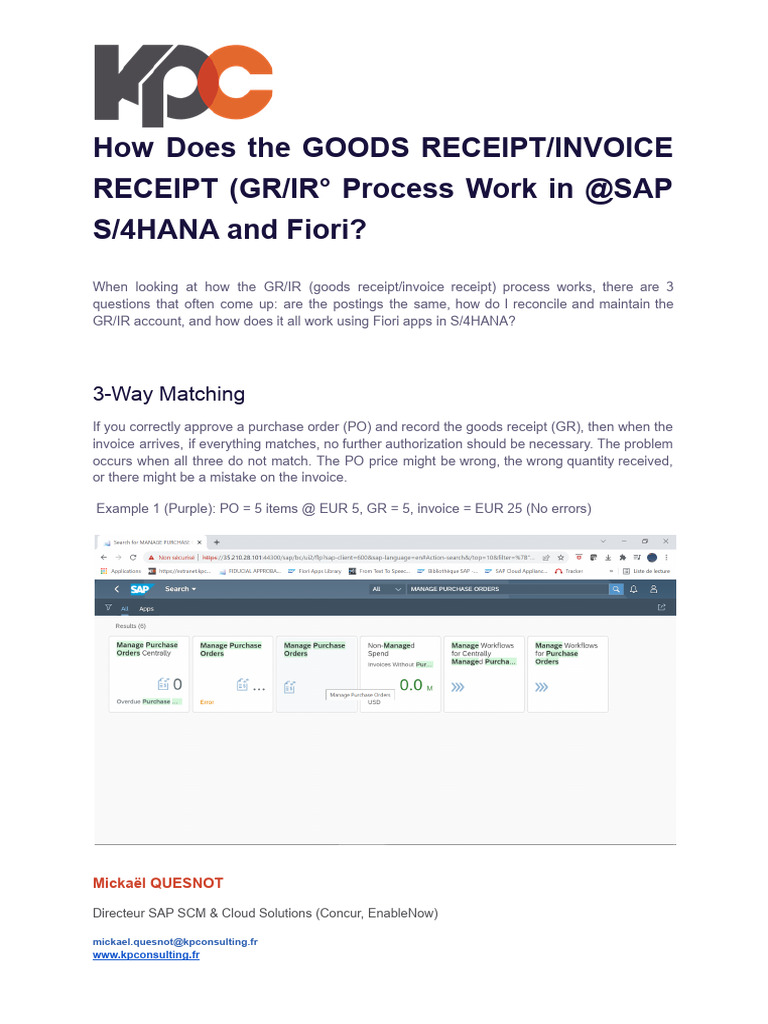 How Does The Goods Receipt/Invoice RECEIPT (GR/IR° Process Work in @SAP S/4HANA and Fiori? | PDF ...