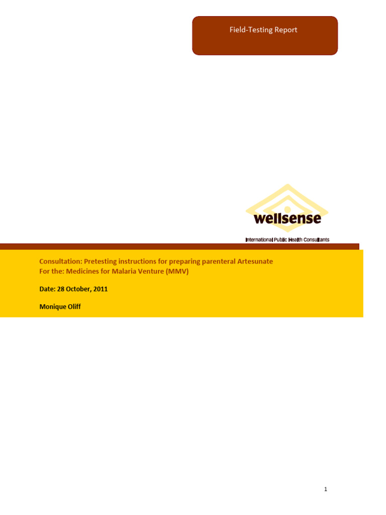 Injectable Artesunate Field Testing Report | PDF | Health Care | Medicine