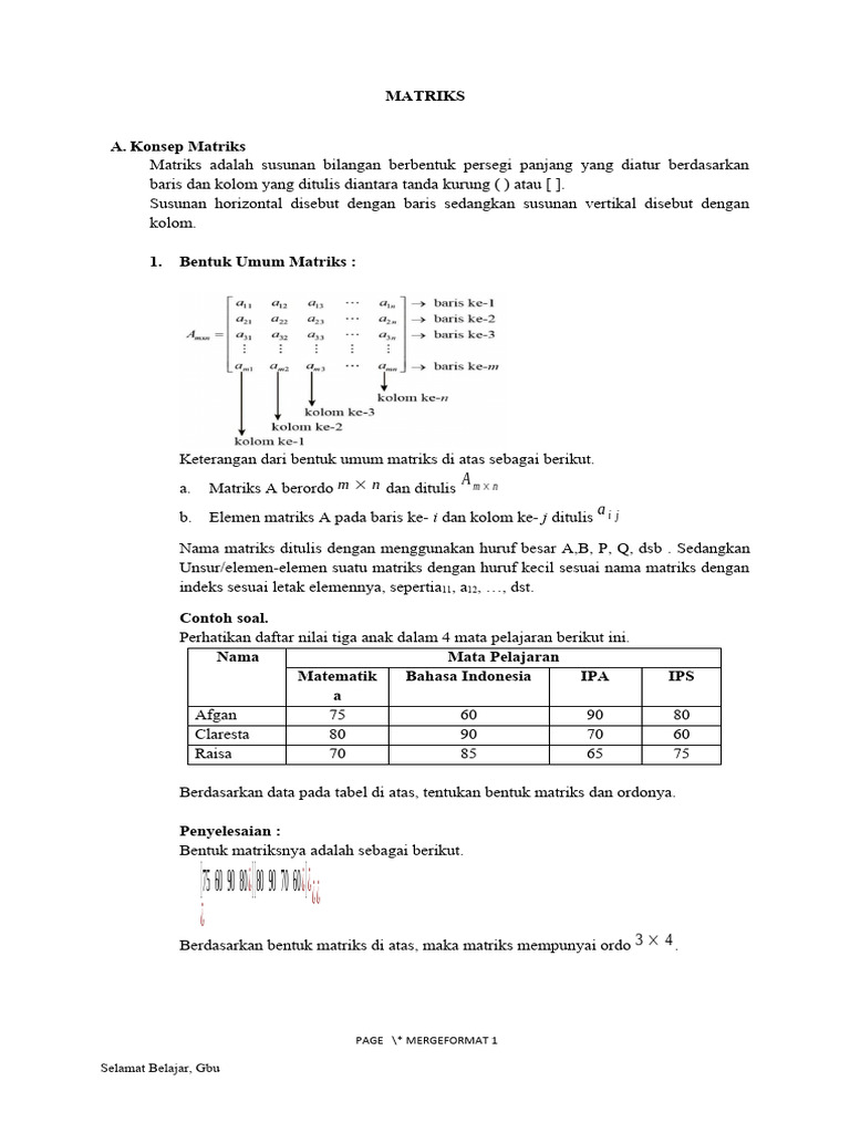 Bahan Ajar Matriks | PDF