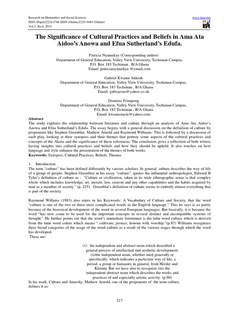 Anowa & The Significance of Cultural Practices & Beliefs | PDF ...