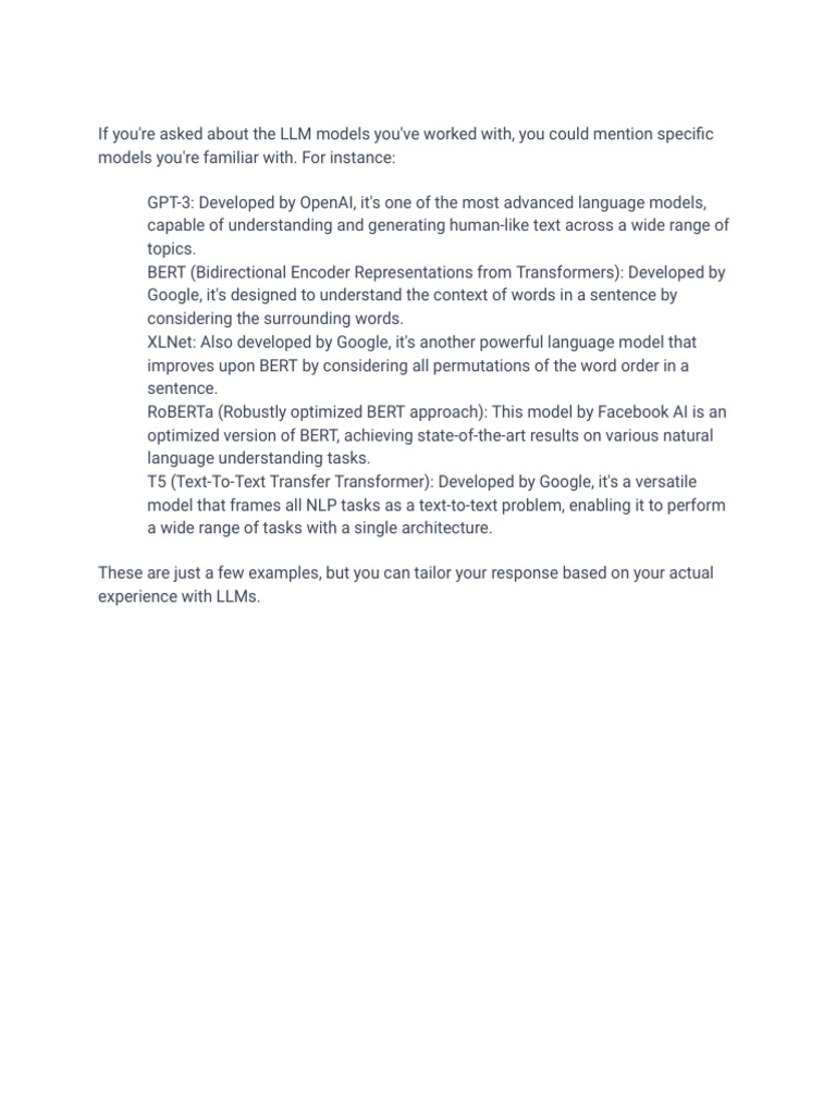 LLM Models You've Worked With | PDF | Artificial Neural Network ...