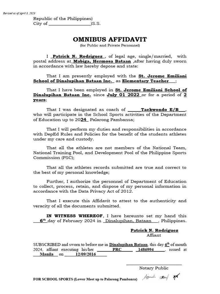 Omnibus Affidavit | PDF | Affidavit | Common Law