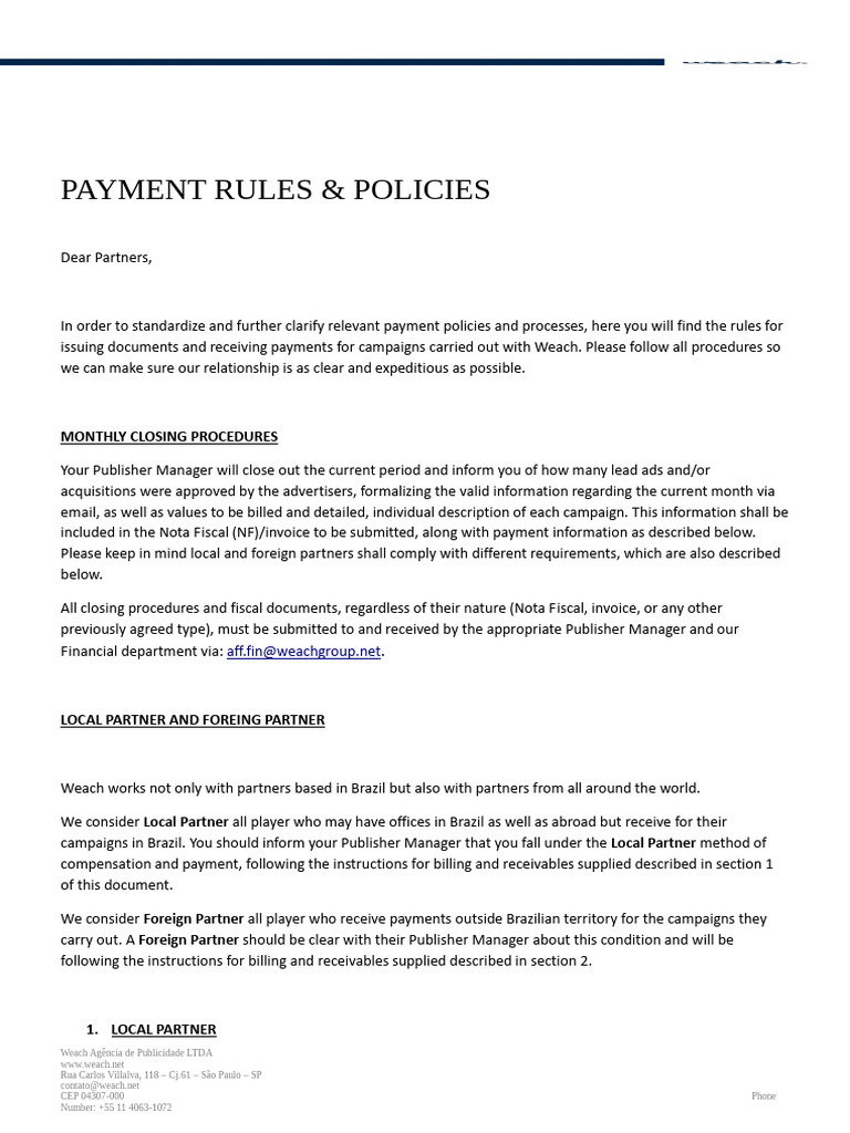Weach-PaymentRulesAndPolicies ENG 2023-WIP PDF | PDF | Payments | Wire Transfer