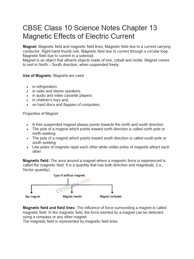 CBSE Class 10 Science Notes Chapter 13 Magnetic Effects of Electric ... CBSE Class 10 Science Notes Chapter 13 Magnetic Effects of Electric ...