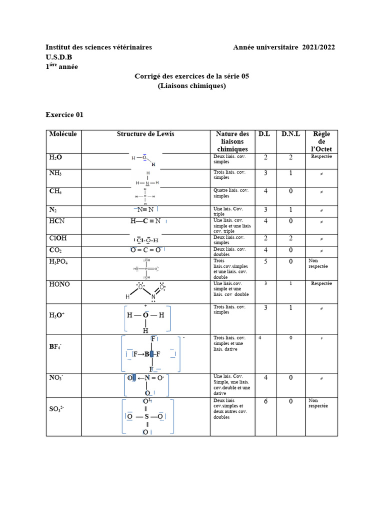 Copie-Finale-Corrigé-Des-Exercices-De-La-Série-05-Liaisons-Chimiques-2020 2 | PDF | Physique ...