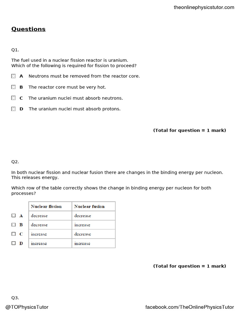 Edexcel Nuclear Energy QP | PDF | Nuclear Fusion | Fusion Power