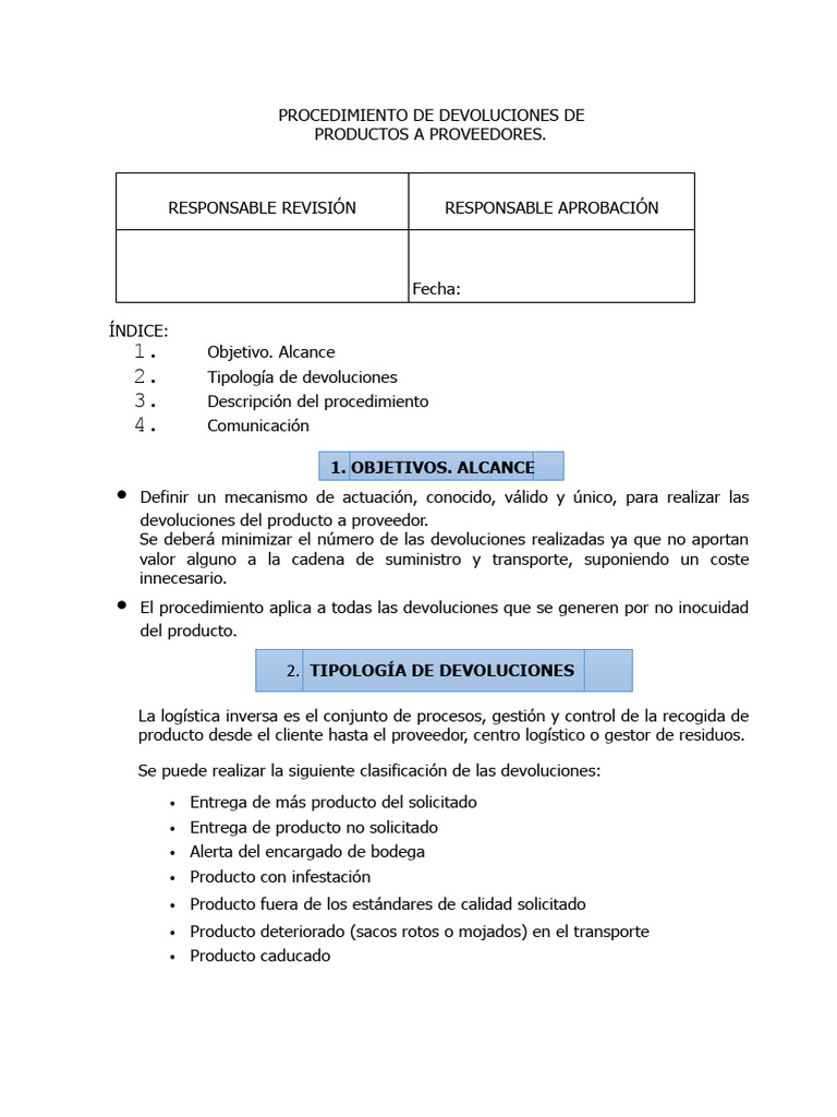 Procedimiento Devoluciones Proveedores | PDF | Logística | Business