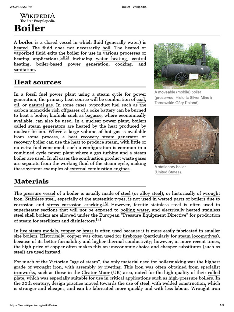 Boiler - Wikipedia | PDF | Boiler | Steam