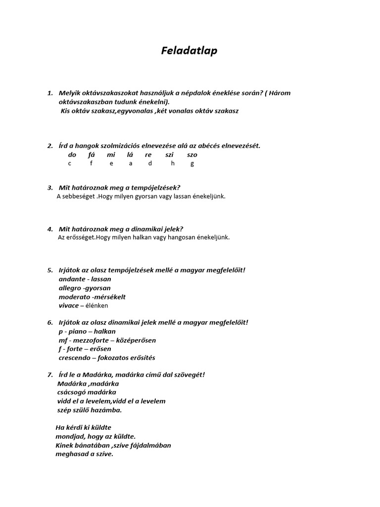 VI. Első Feladatlap | PDF