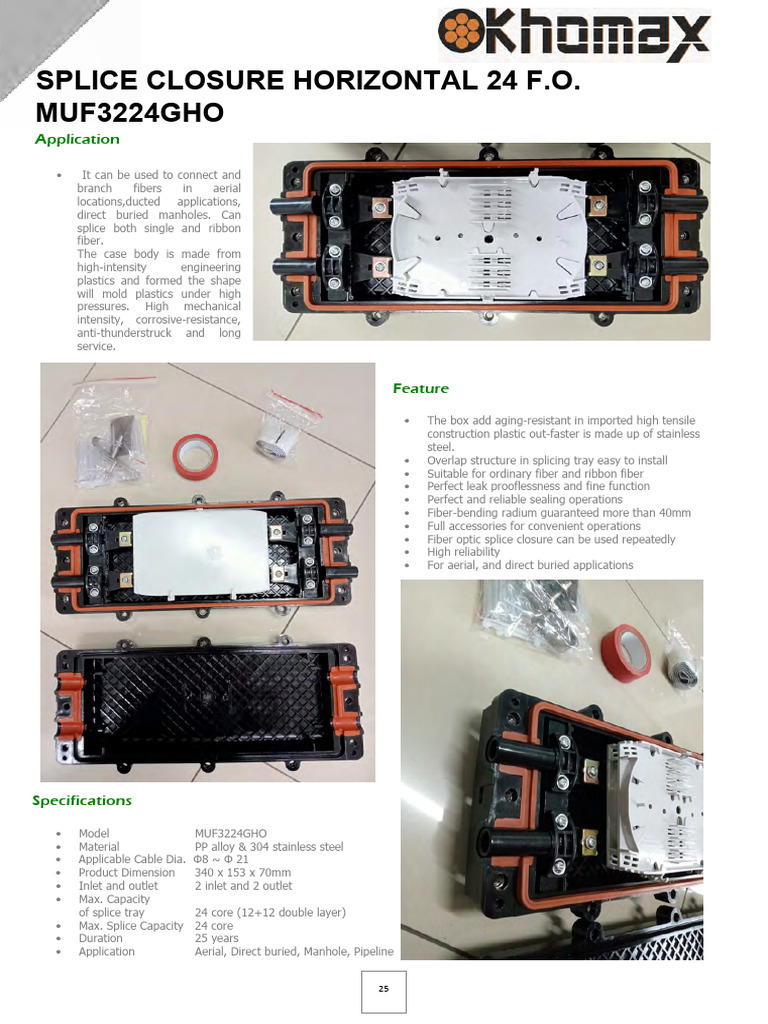 Datasheet - Mufa Horizontal 24 F.O. 340-153-70MM Muf3224gho 202232467 | PDF | Optical Fiber ...
