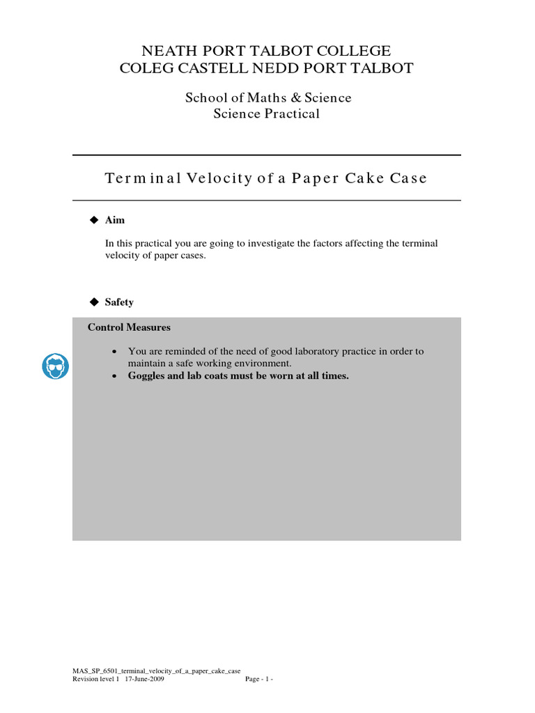 MAS SP 6501 Terminal Velocity of A Paper Cake Case | PDF | Velocity ...