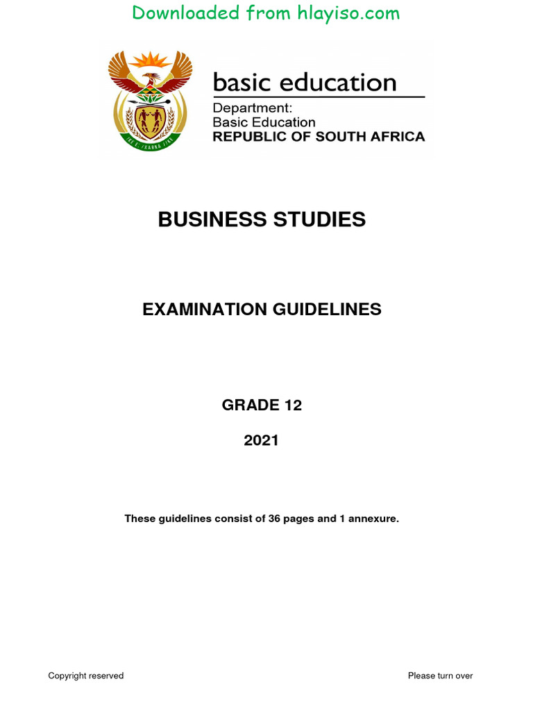 Business Studies GR 12 Exam Guidelines 2021 Eng - Hlayiso - Com | PDF ...