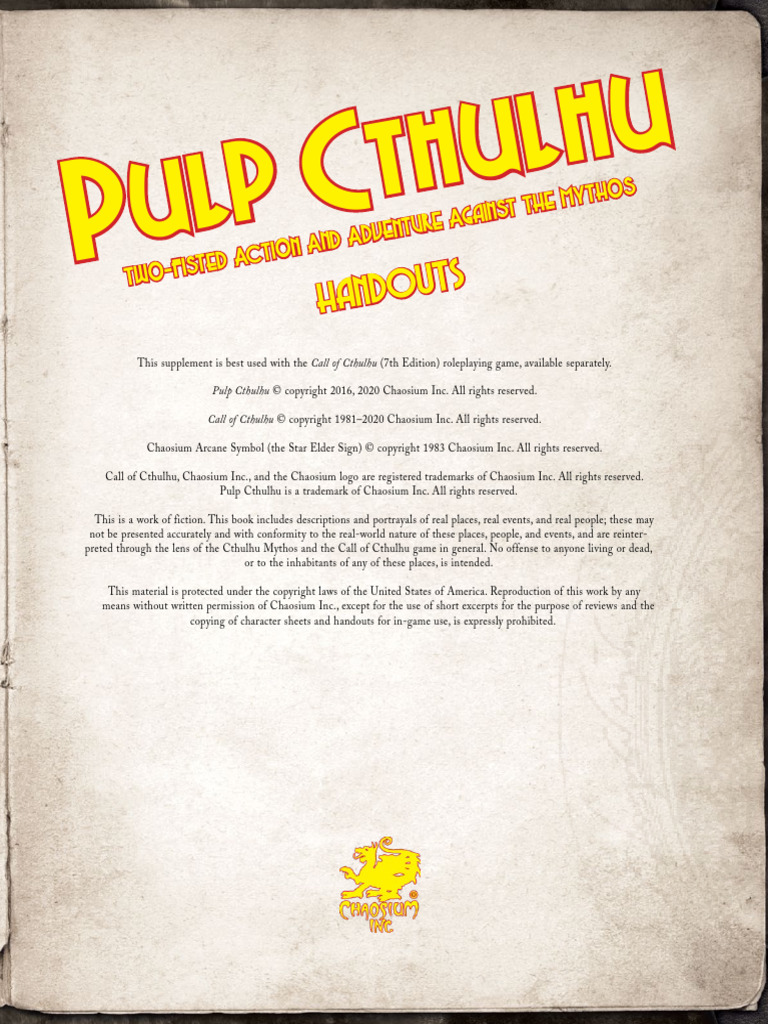 CHA23107 - Pulp Cthulhu Handouts v2 69171 | Download Free PDF | Ancient ...
