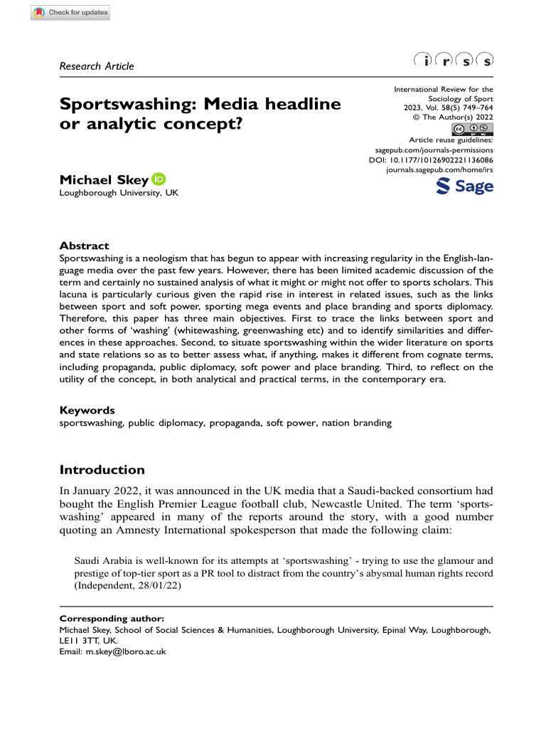 Skey 2022 Sportswashing Media Headline or Analytic Concept | PDF | Soft ...