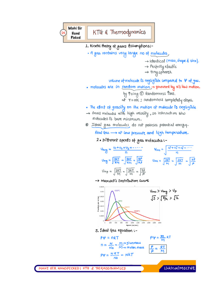 14 - HandPicked - KTG & Thermodynamics | PDF | Physical Chemistry | Physics