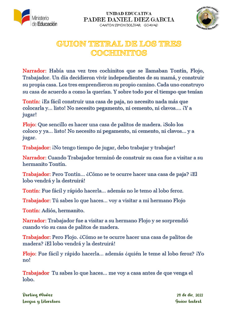 Guion de "Los Tres Cerditos" | PDF