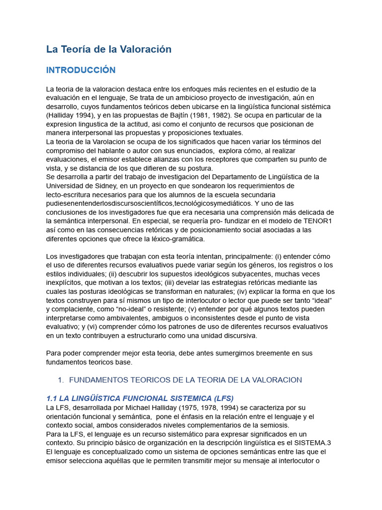 La Teoría de La Valoración - RESUMEN | PDF | Las emociones | Intertextualidad