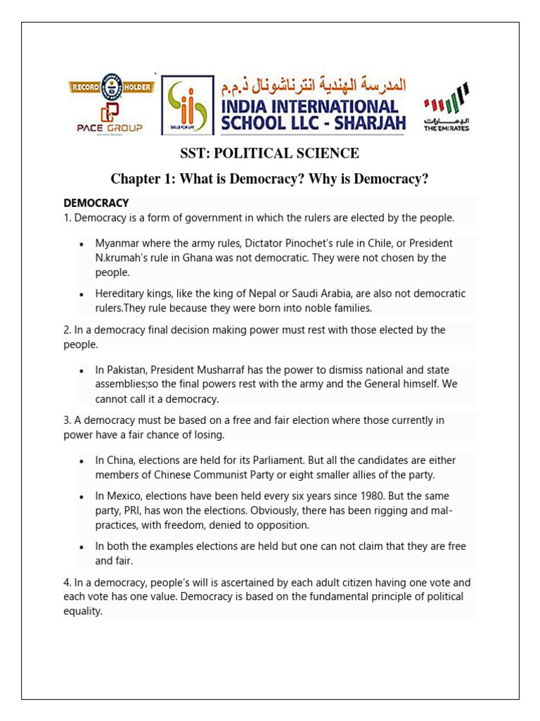 Summary Notes of What is Democracy | PDF | Democracy | Political Ideologies