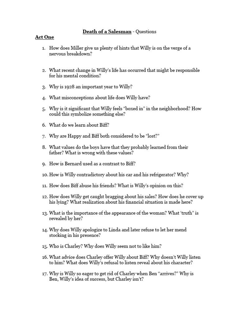 Death of a Salesman Questions | PDF