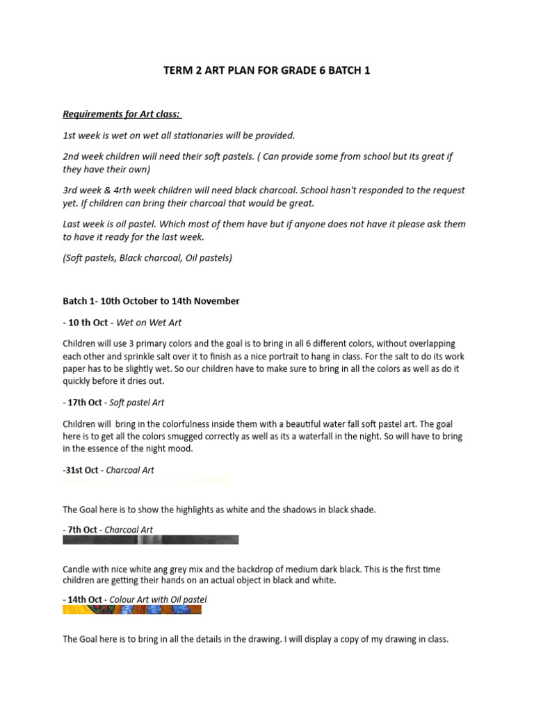 Grade 6 Term 2 Art Plan | PDF