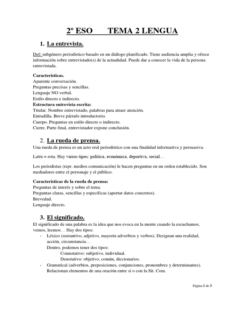 2º Eso Tema 2 Lengua | PDF | Palabra | Verbo