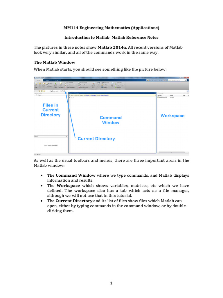 1. Intro to MATLAB Notes | PDF | Matlab | Matrix (Mathematics) 1. Intro to MATLAB Notes | PDF | Matlab | Matrix (Mathematics)