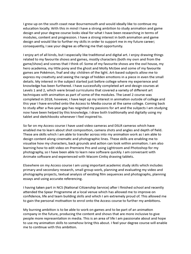 Personal Statement | PDF | Animation