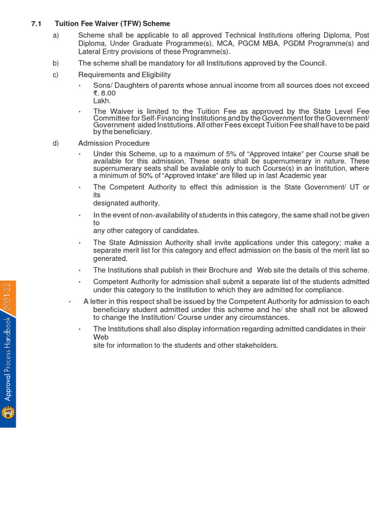 AICTE Tuition Fee Waiver Scheme Details | PDF | Postgraduate Education ...