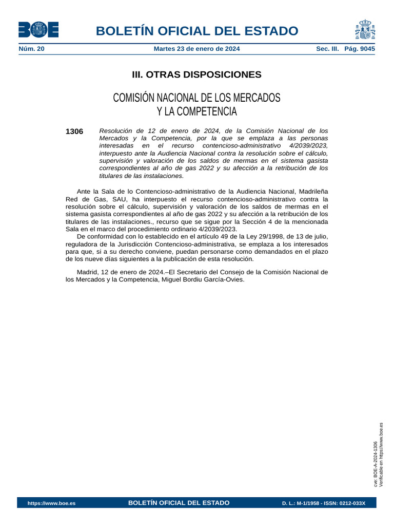 BOE-A-2024-1306 | PDF | Gobierno | Justicia