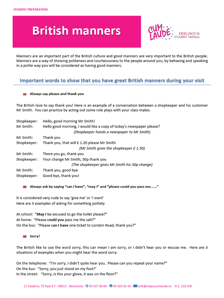 British Manners 4 | PDF | Lifestyle