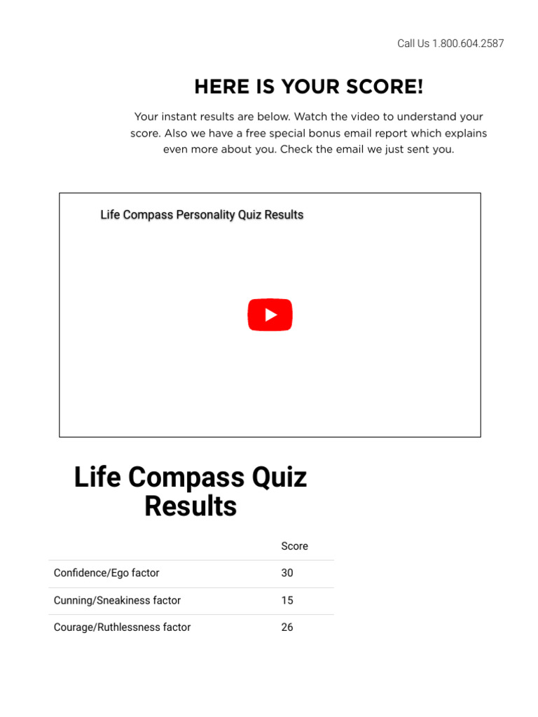Life Compass Personality Quiz Results | PDF | Psychological Concepts ...