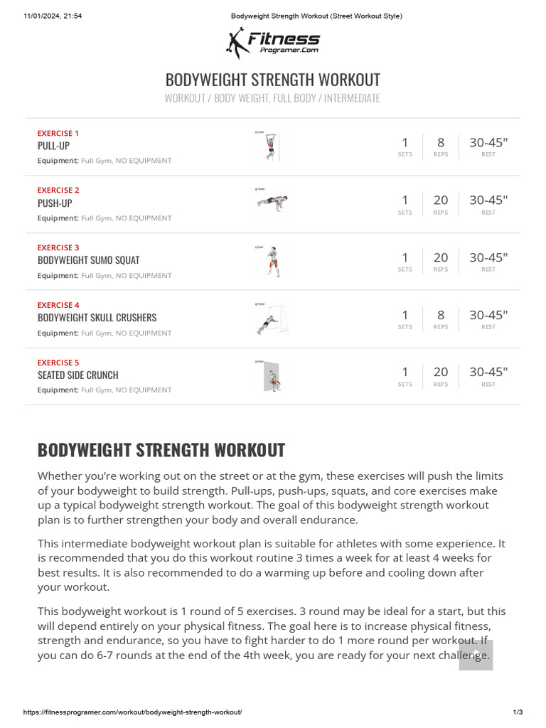 Bodyweight Strength Workout Guide | PDF | Physical Fitness | Human Anatomy