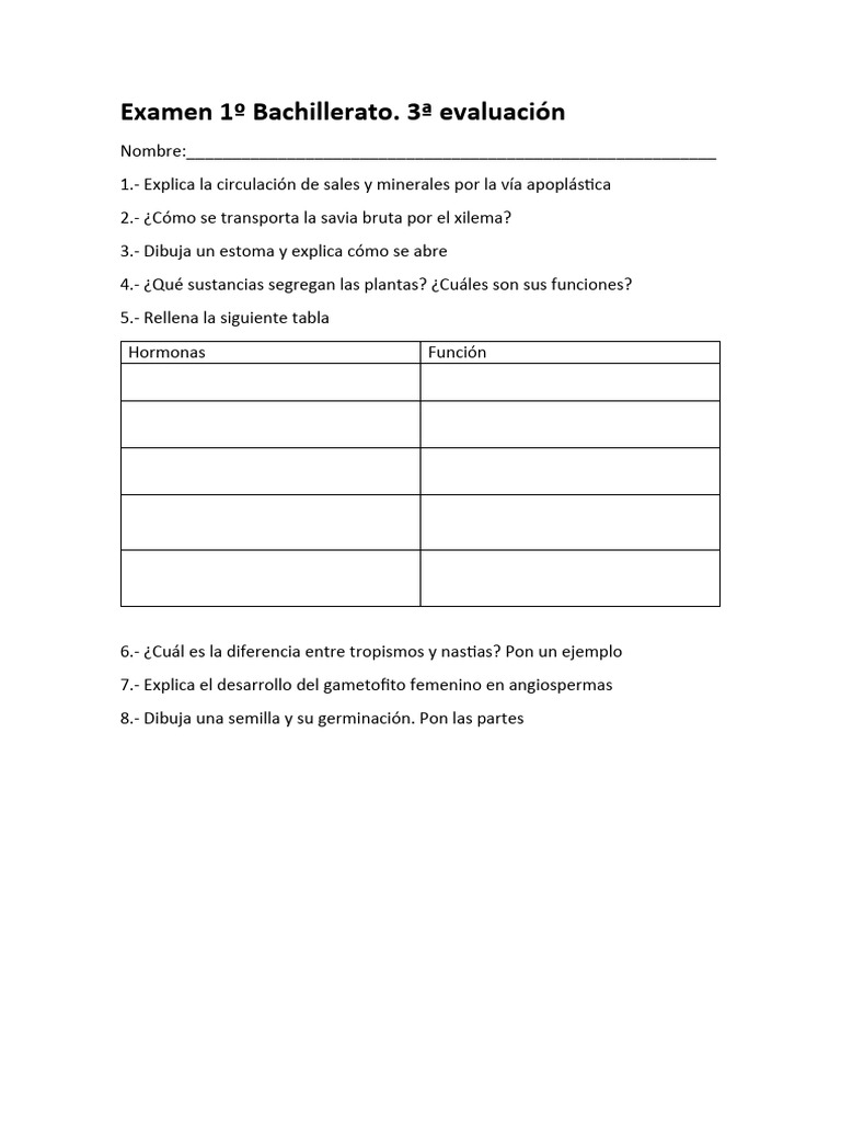 Examen 1º Bachillerato Examen 3. 3 Ev. | PDF