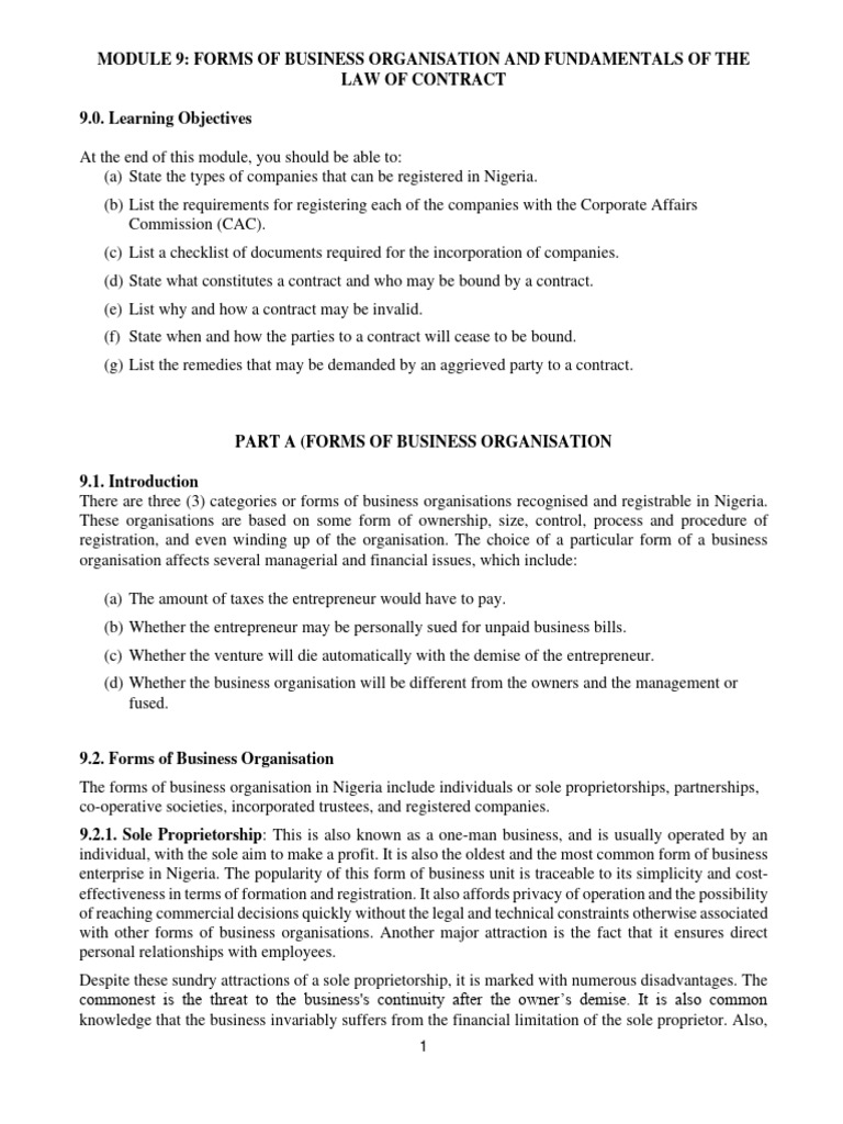 Module 9 - Forms of Business Organisation and Law of Contract | PDF | Offer And Acceptance ...