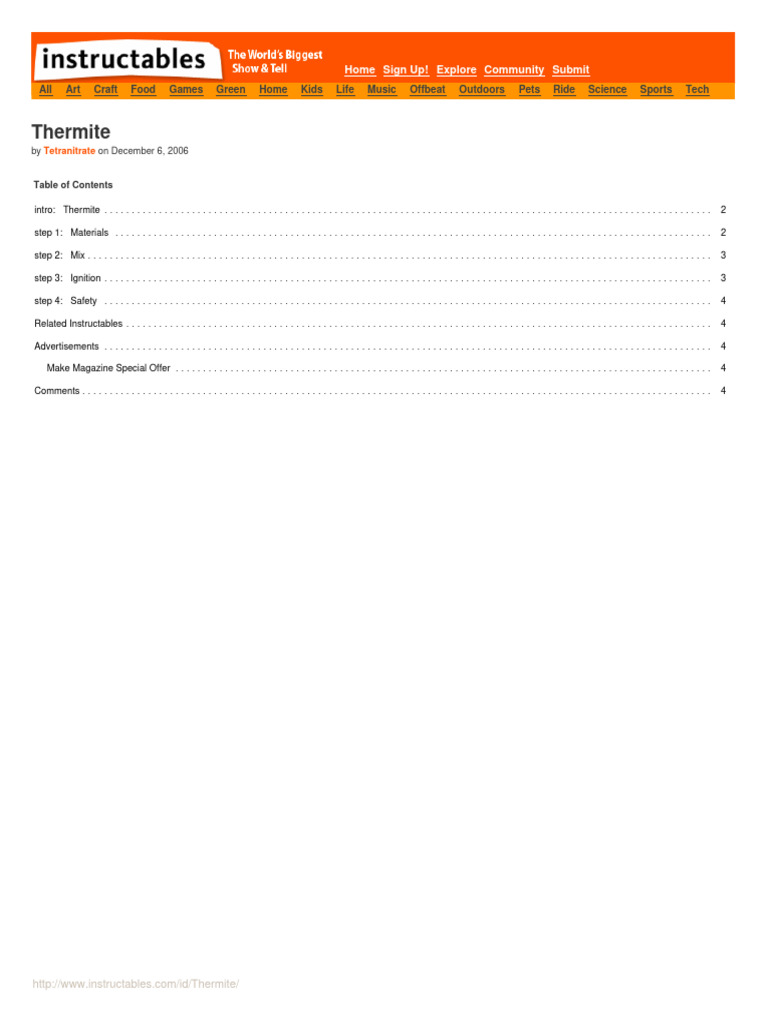 Thermite Preparation Pdf Chemical Substances Chemistry