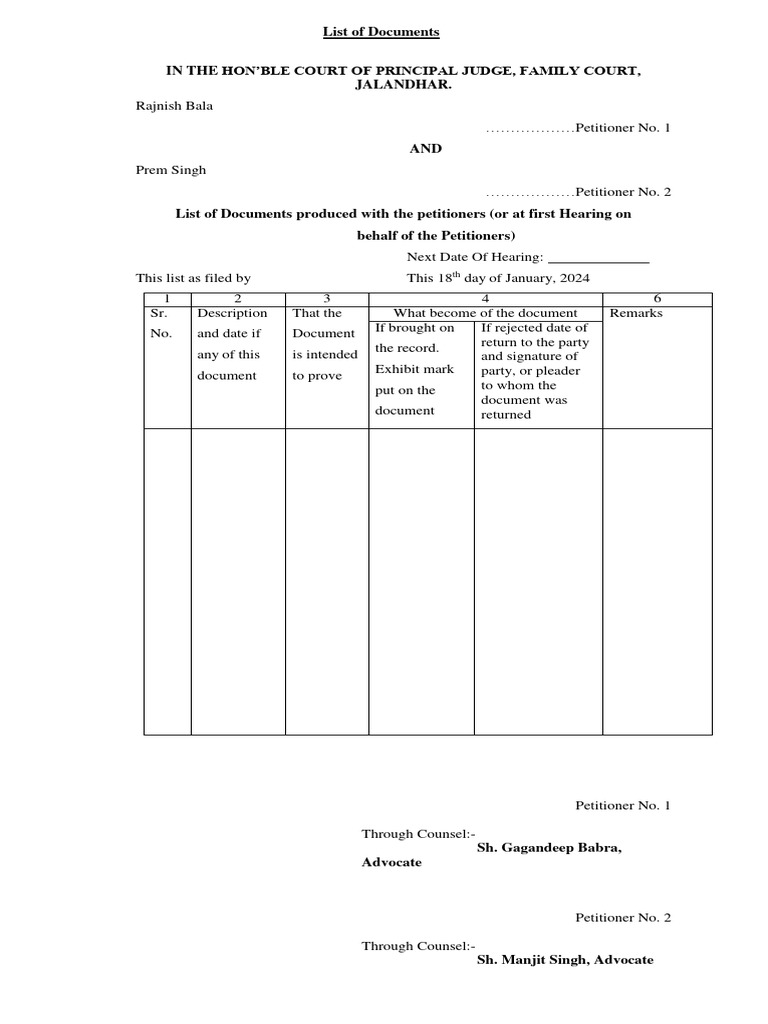 18.01.2024 List of Documents Rajnish Bala and Prem Singh | PDF | Law