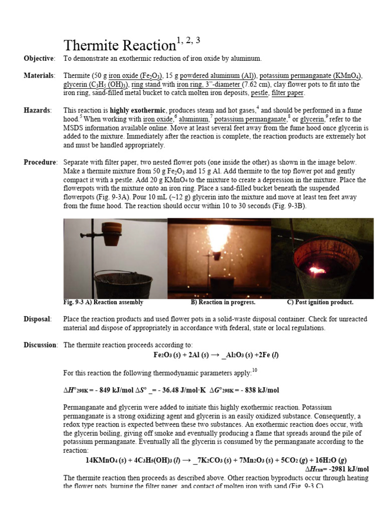 Thermite Reaction Pdf Chemical Reactions Secondary Sector Of The