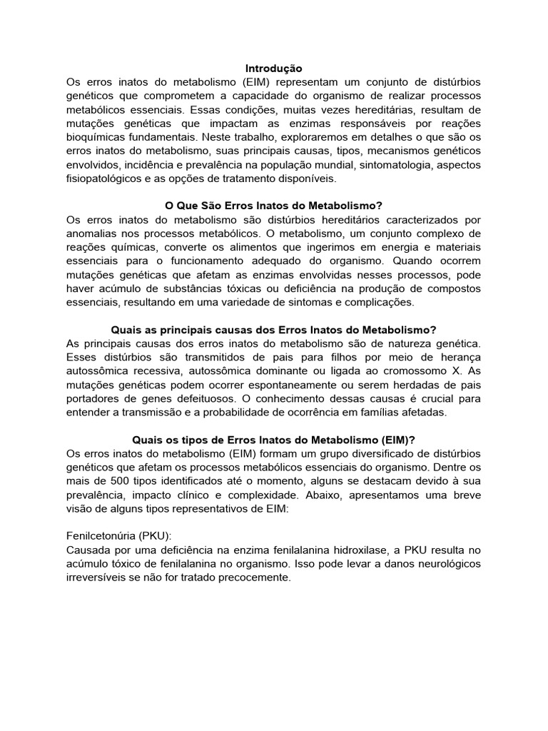 Trabalho 2 - Genética-Eim | PDF | Genética | Metabolismo