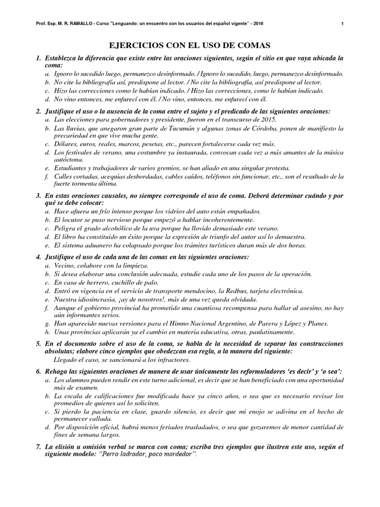 28 - Ejercicios Con El Uso de Comas | PDF