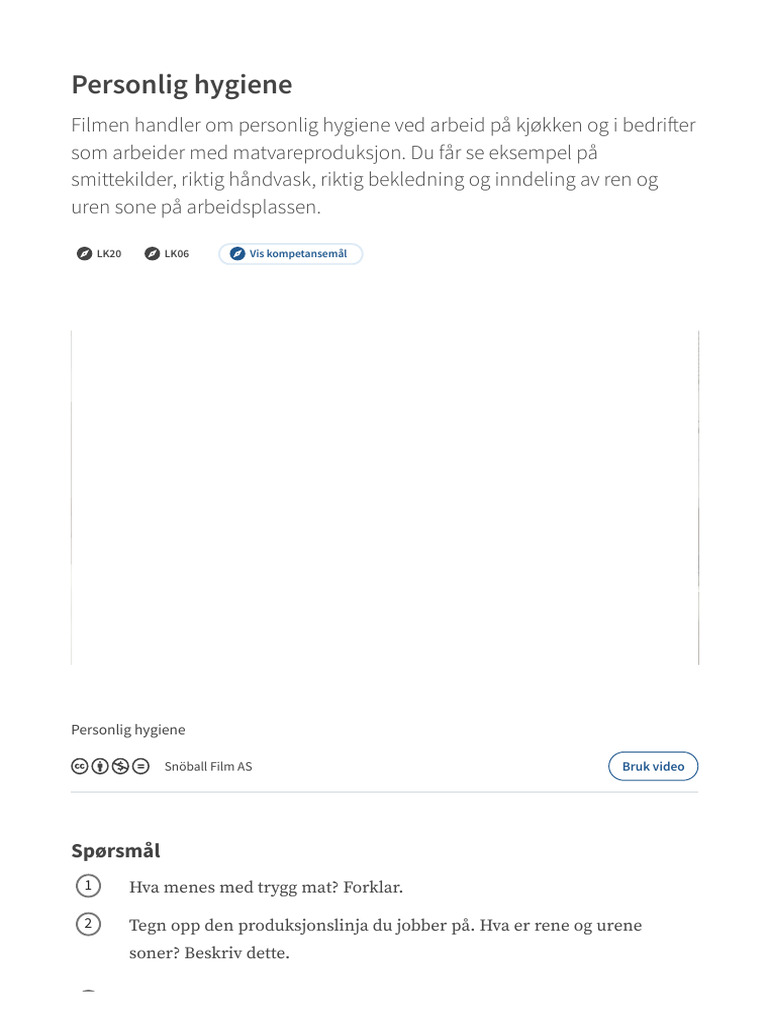 Personlig Hygiene - Råvare, Produksjon Og Kvalitet (RM-RMF vg1) - NDLA ...