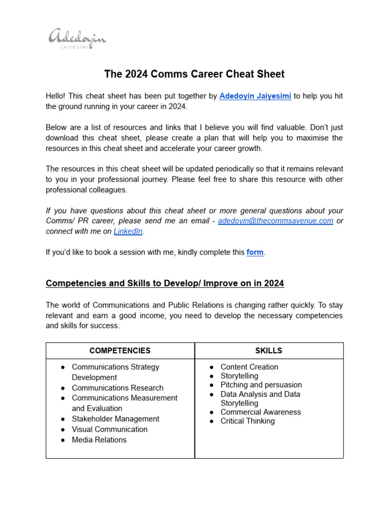 The 2024 Comms Career Cheat Sheet - 240205 - 083135 | PDF | Mentorship | Public Relations