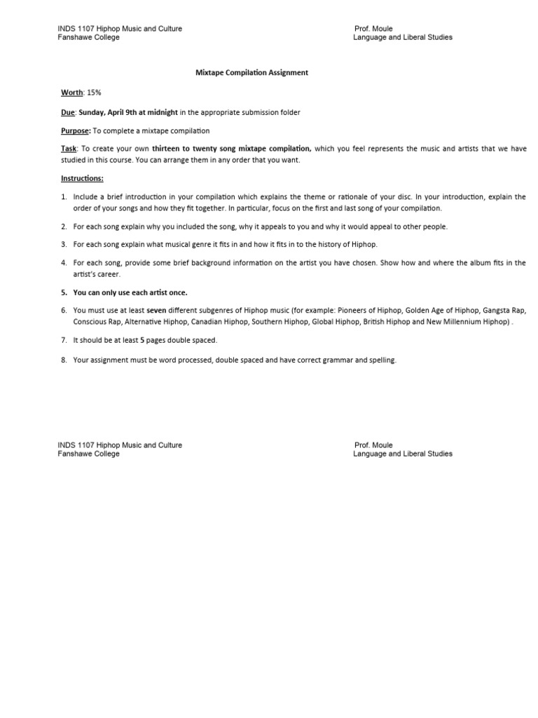 MIxtape Compilation Assignment | PDF