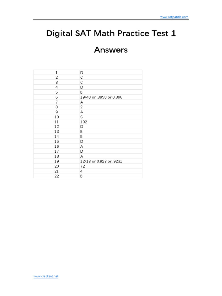 Math Test 1 Answers | PDF