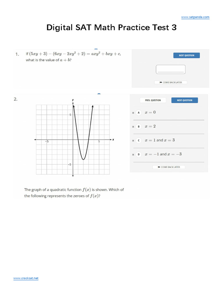 Digital SAT Math Practice Test 3 | PDF