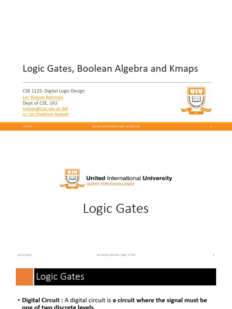 DLD Week 4 - Logic Gates, Kmap and Boolean Algebra | PDF | Logic Gate ...