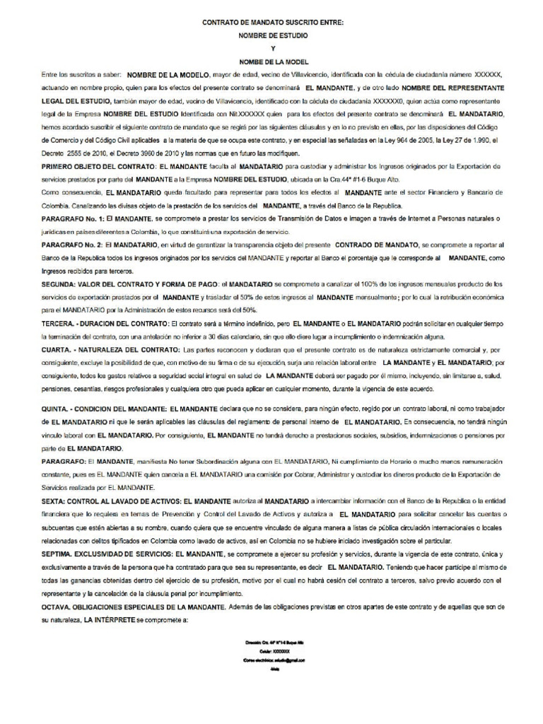 Modelo de Contrato Modelos Webcam | PDF