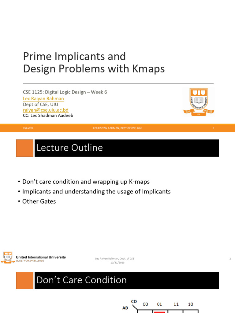 DLD Week 6 - Prime Implicants and Kmap Design + Wrap Up | PDF ...